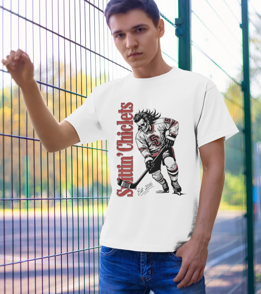 Spittin Chiclets Skullet Skeleton Player Hockey Est 2016 T-Shirt