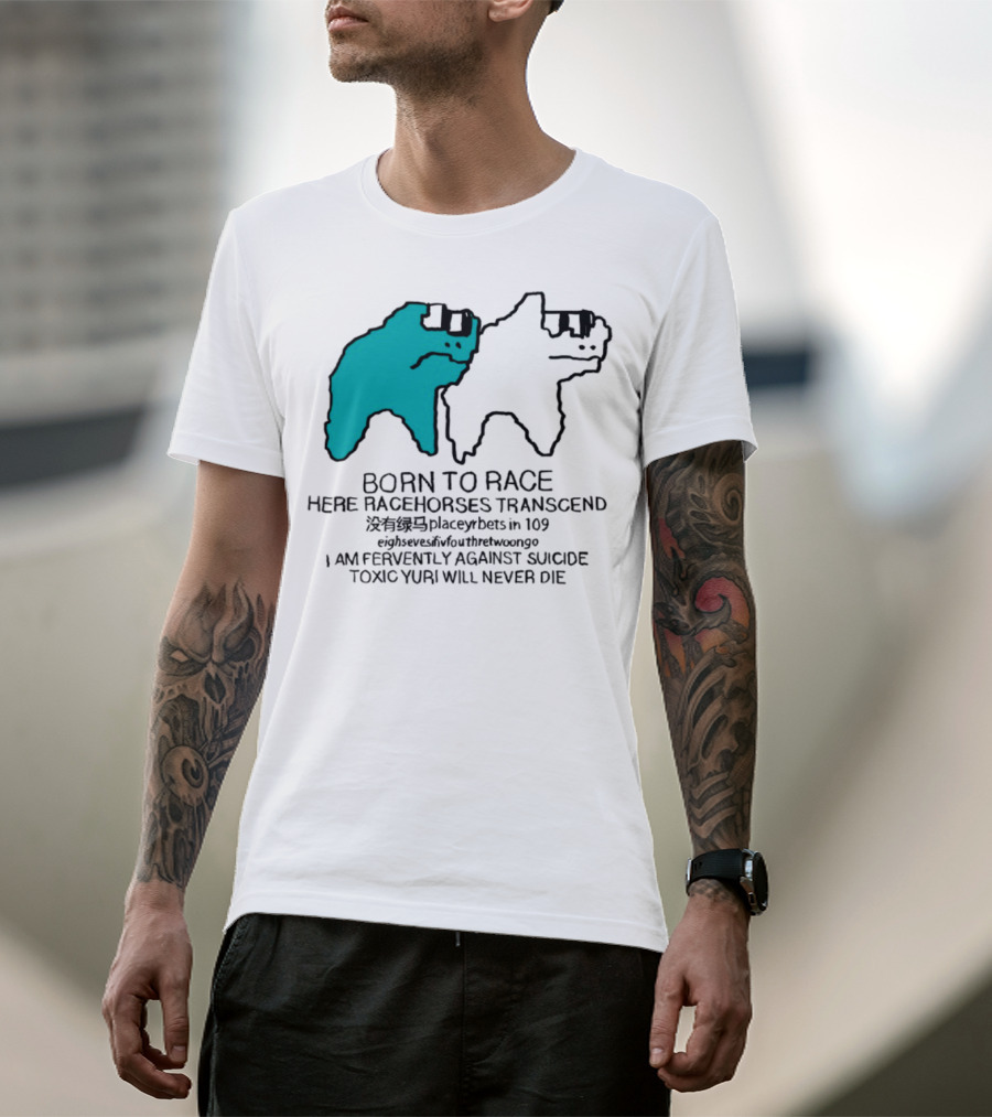 Born To Race Here Racehorses Transcend Dinosaur Sketch Duo T-Shirt