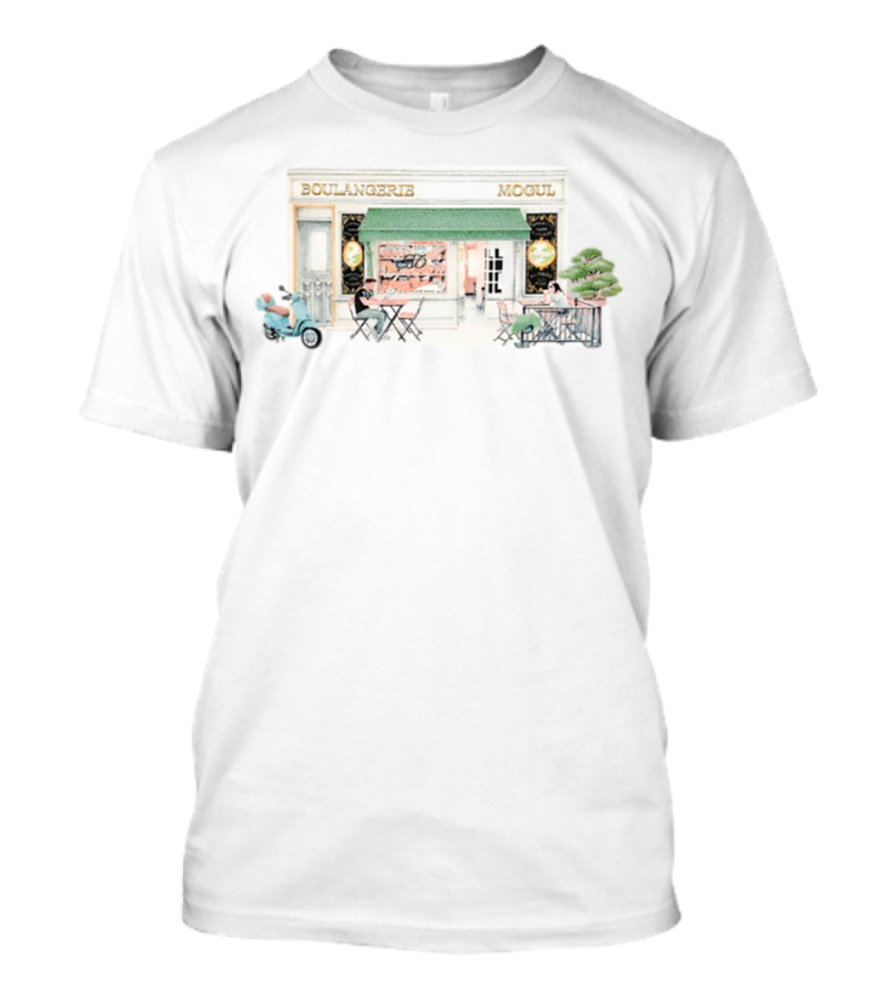 Boulangerie Mogul Cafe Street Scene With Green Awning And Outdoor Seating T-Shirt