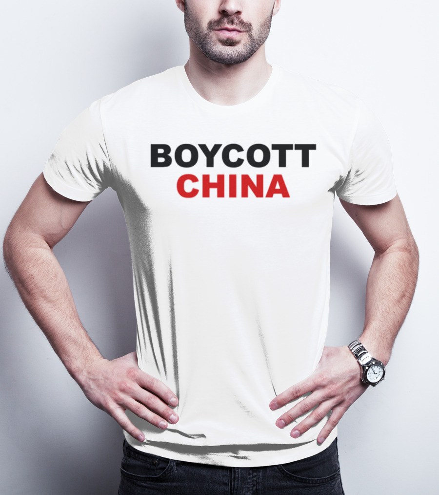 Boycott China Clear Statement Bold Black Red Text T-Shirt