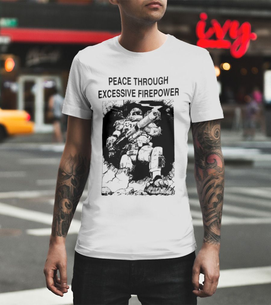 Peace Through Excessive Firepower Combat Tank And Missile Illustration T-Shirt