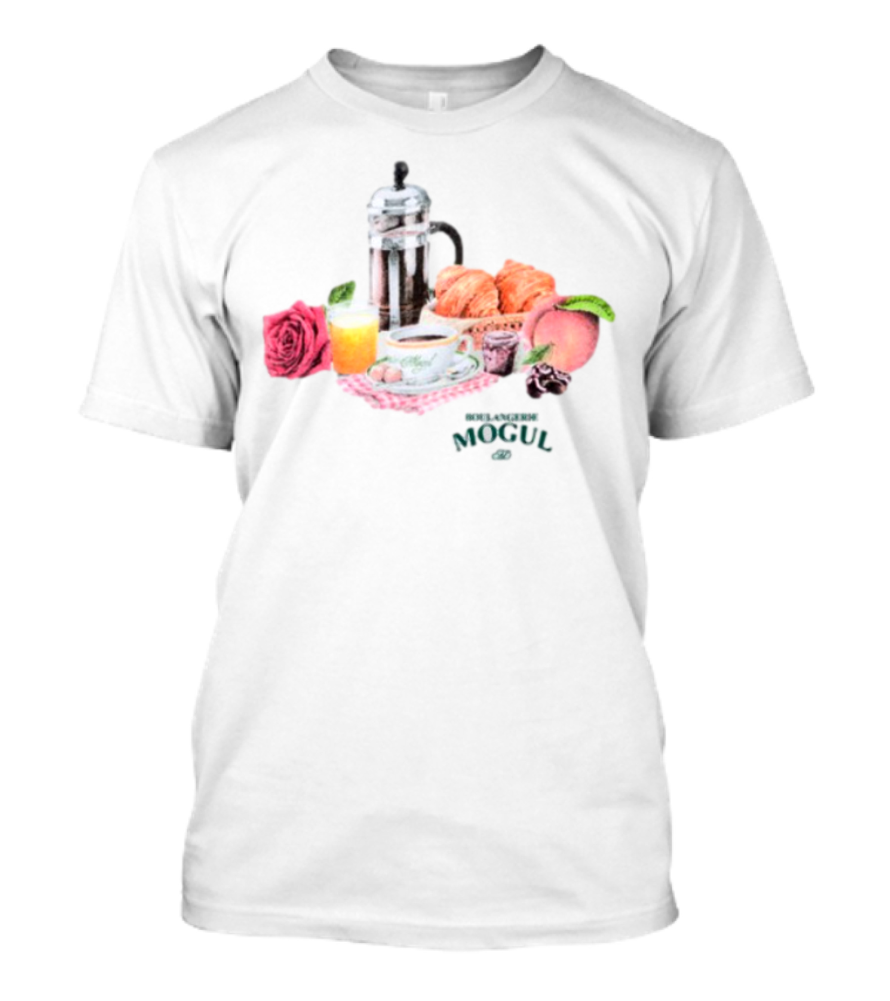 Vintage Breakfast Spread With French Press Coffee And Croissants T-Shirt