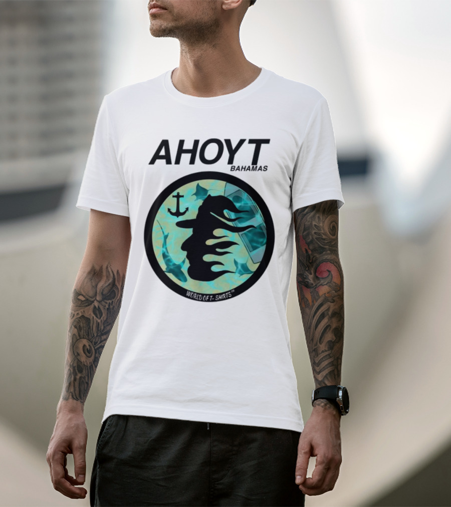 Worldof S Ahoyt Bahamas Anchor Sharks Circle Ocean Theme T-Shirt