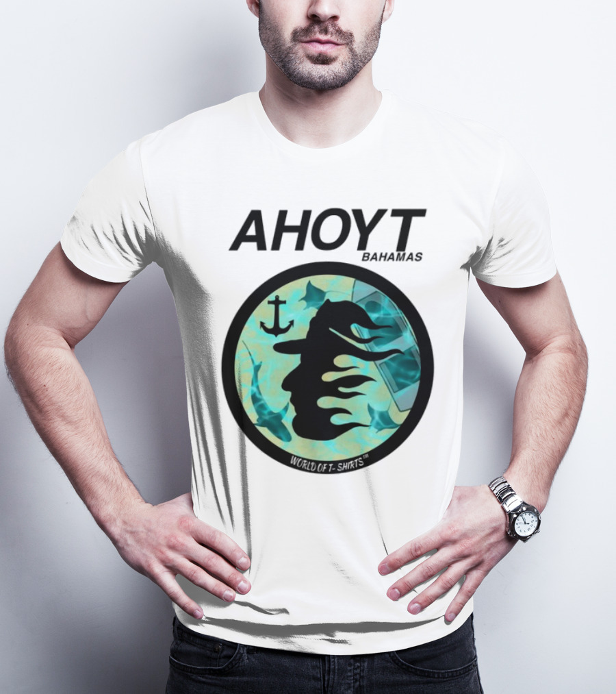 Worldof S Ahoyt Bahamas Anchor Sharks Circle Ocean Theme T-Shirt
