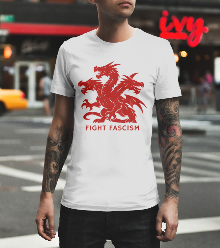 3 Headed Dragon Fight Fascism Anti Fascist Red Dragon Emblem T-Shirt