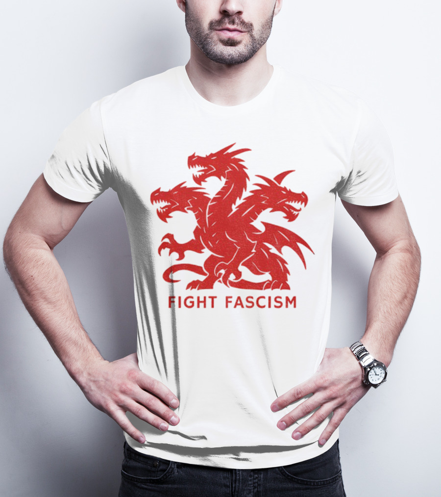 3 Headed Dragon Fight Fascism Anti Fascist Red Dragon Emblem T-Shirt