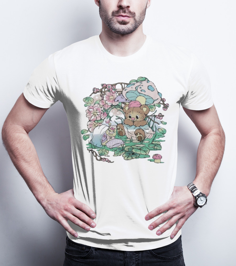 Hannah Michelle Forest Nap Bear And Mushroom Garden-Style Pals T-Shirt