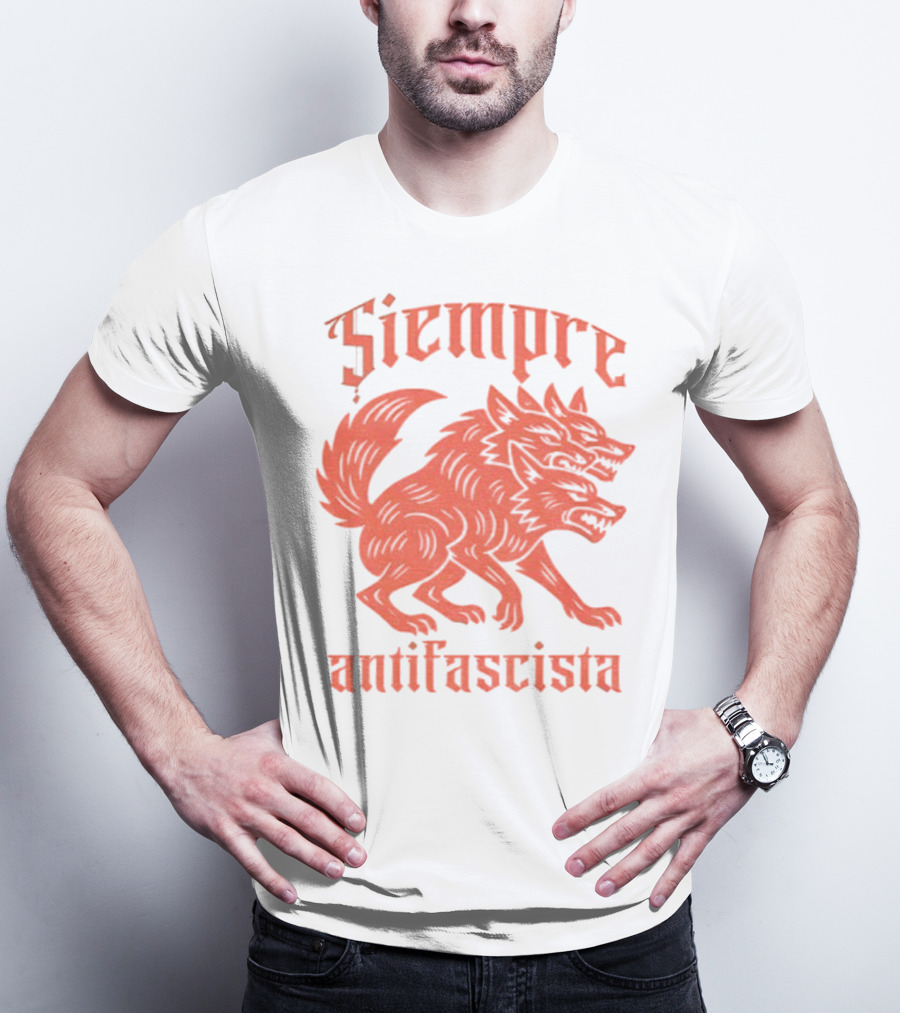 Siempre Antifascista Linocut Three-Headed Dog T-Shirt