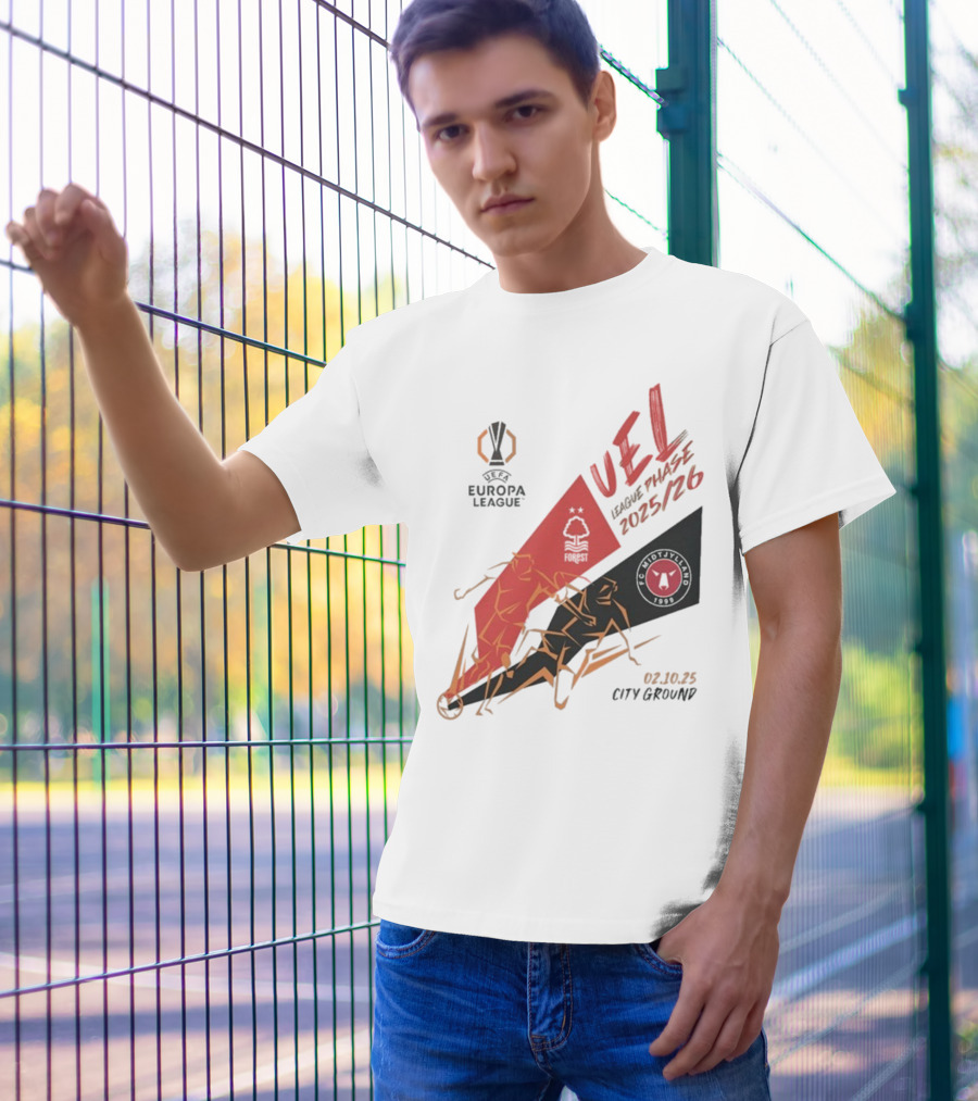 Nottingham Forest Vs FC Midtjylland Europa League 2025/26 League Phase City Ground 02.10.25 T-Shirt