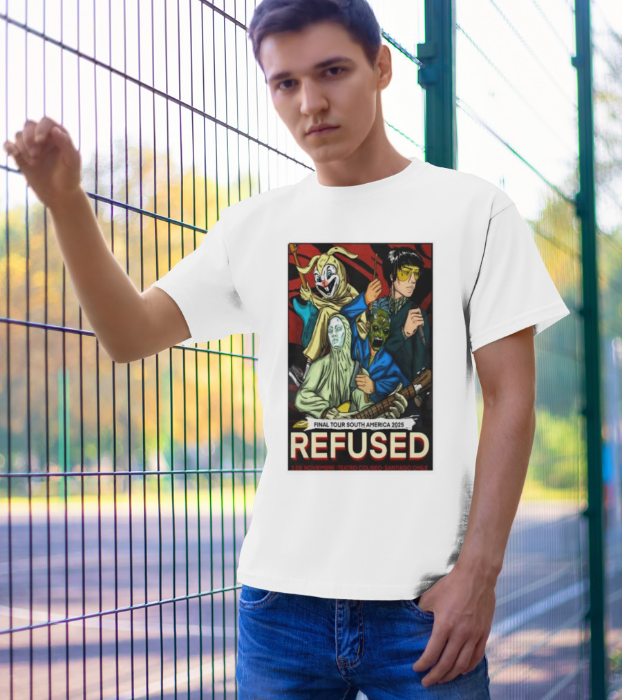 Refused Final Tour South America 2025 Teatro Coliseo Santiago Chile 3 De Noviembre Masked Band Illustration T-Shirt