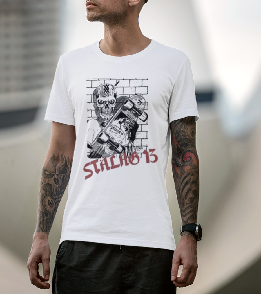 Stalag 13 Skull Skateboard Brick Wall T-Shirt
