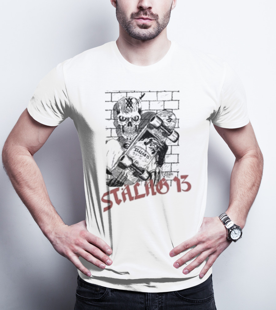 Stalag 13 Skull Skateboard Brick Wall T-Shirt