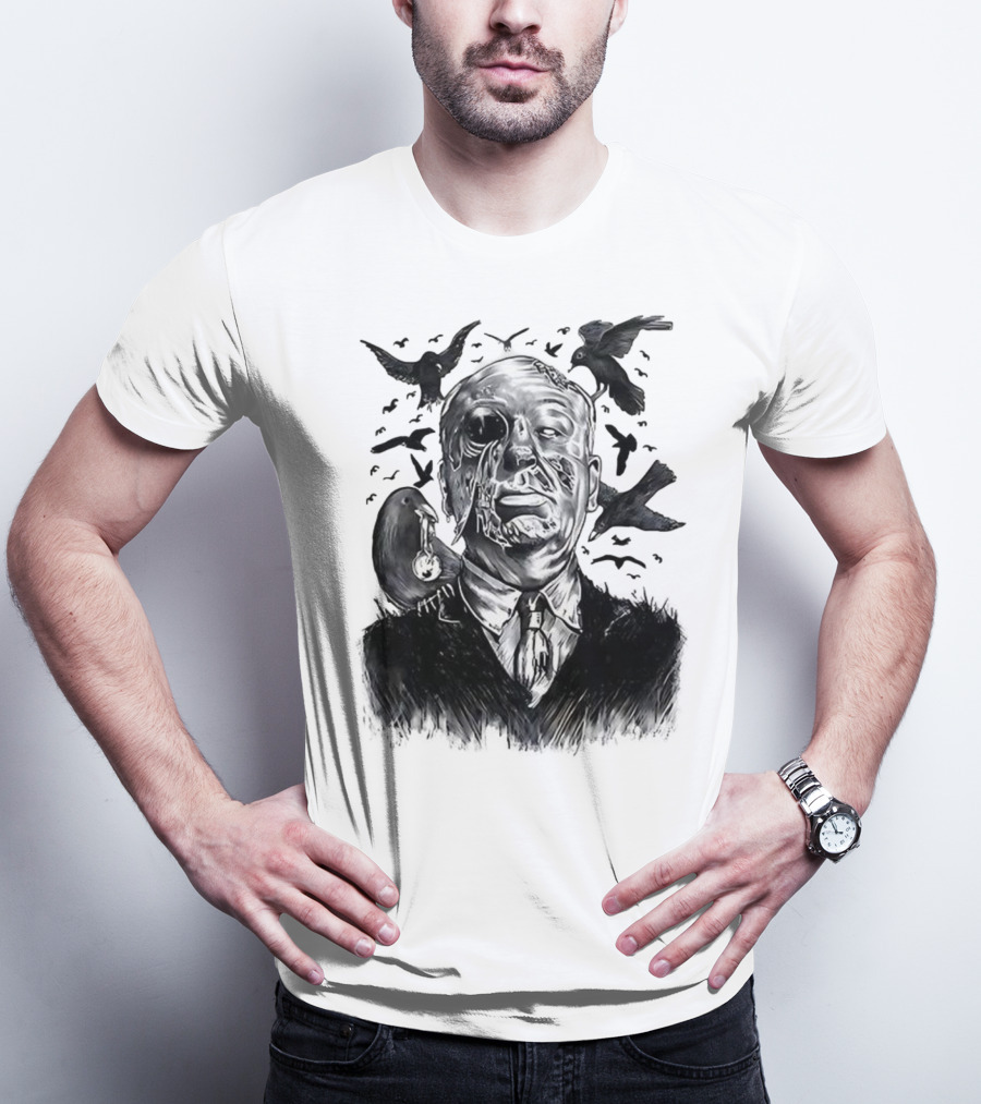 Alfred Hitchcock Birds Attack Horror Halloween Spooky Design T-Shirt