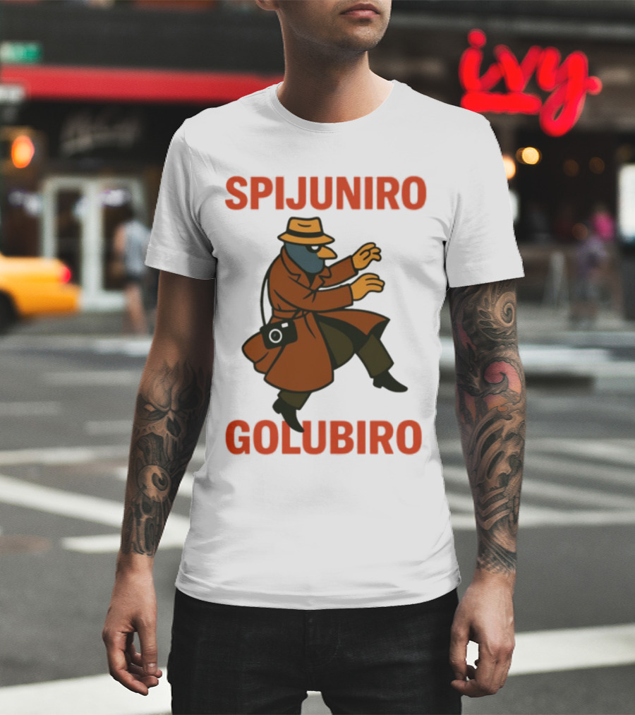 Spijuniro Golubiro Spy Pigeon In Trench Coat And Hat Retro Style T-Shirt