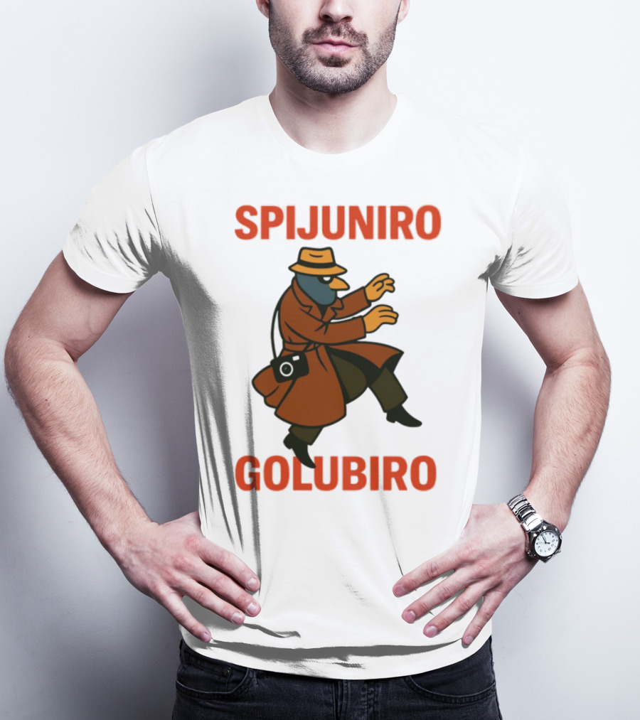 Spijuniro Golubiro Spy Pigeon In Trench Coat And Hat Retro Style T-Shirt