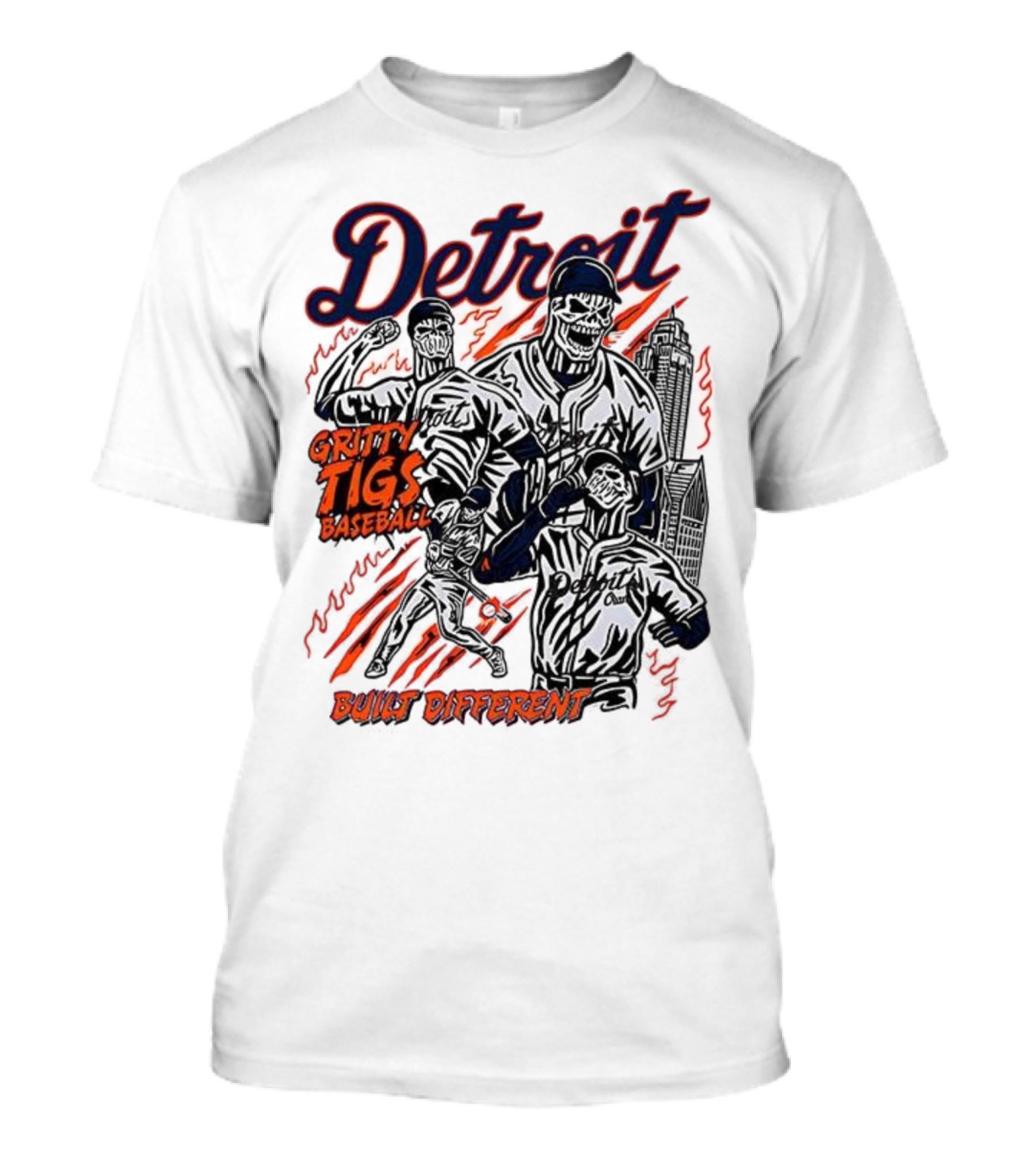 Detroit Gritty Tigs Baseball Built Different Skeleton T-Shirt