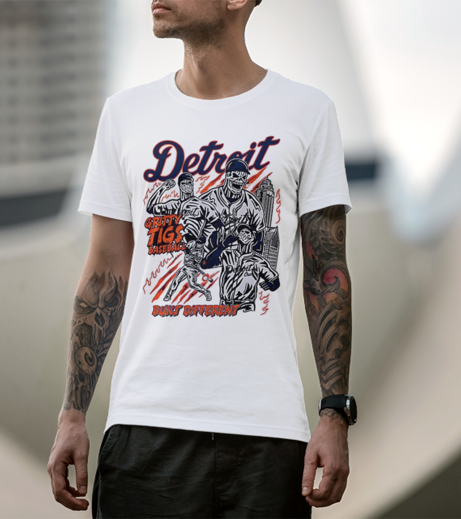 Detroit Gritty Tigs Baseball Built Different Skeleton T-Shirt