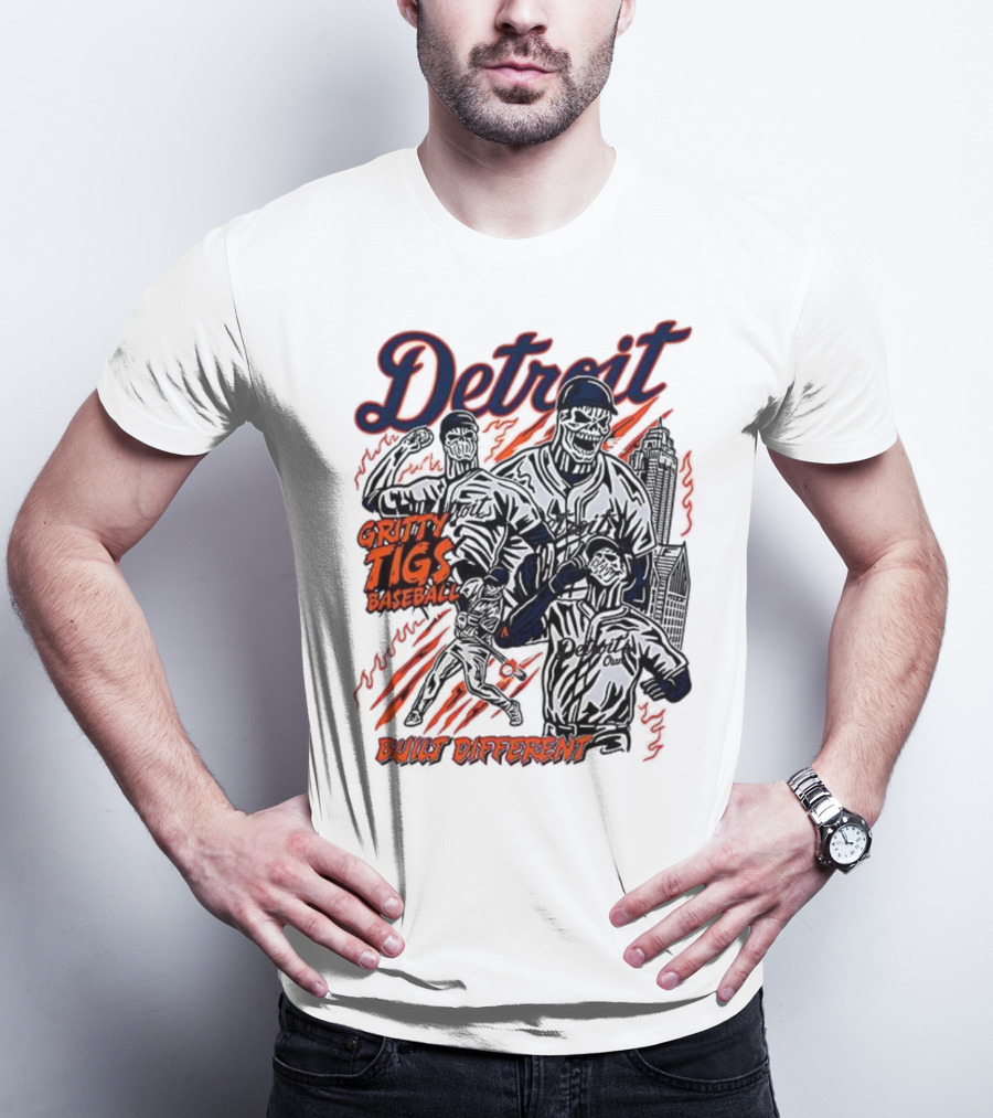 Detroit Gritty Tigs Baseball Built Different Skeleton T-Shirt