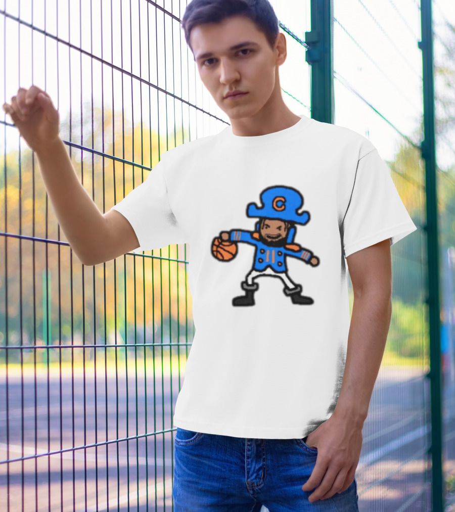 Captain Clutch Basketball Cartoon Character Blue Hat And Jacket T-Shirt