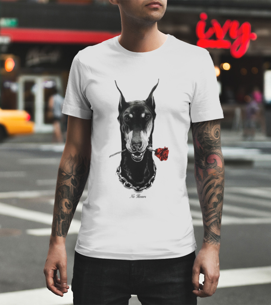 Doberman No Hours Red Rose Chain T-Shirt