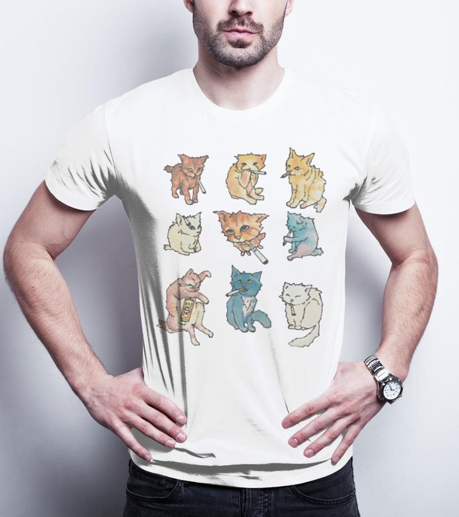 Kitty Ciggy Gang Quirky Cats Smoking Cigarettes Art Style T-Shirt