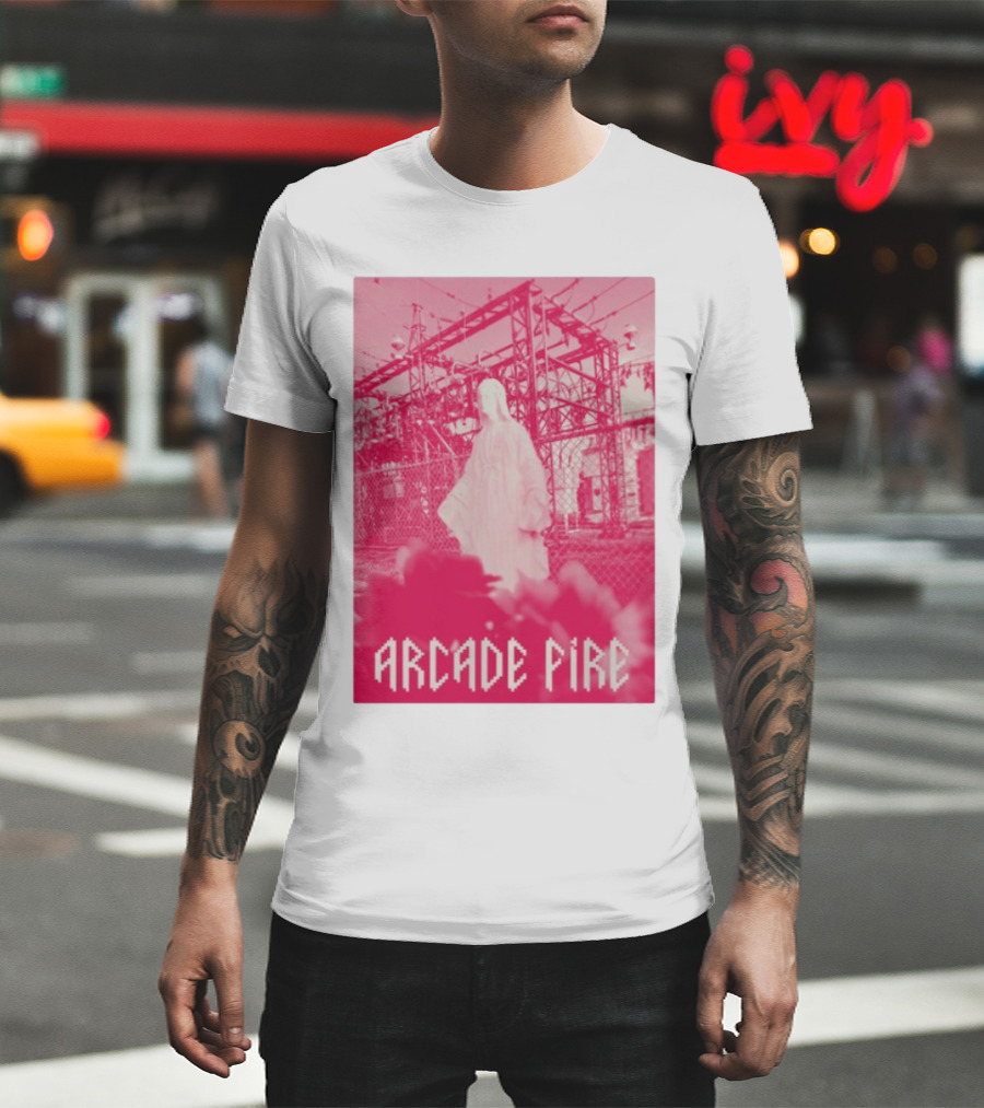 Arcade Fire Virgin Mary Statue Pink Power Station T-Shirt
