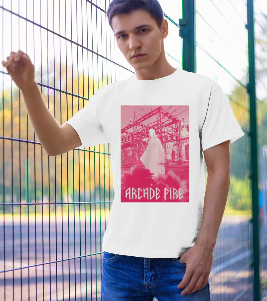Arcade Fire Virgin Mary Statue Pink Power Station T-Shirt