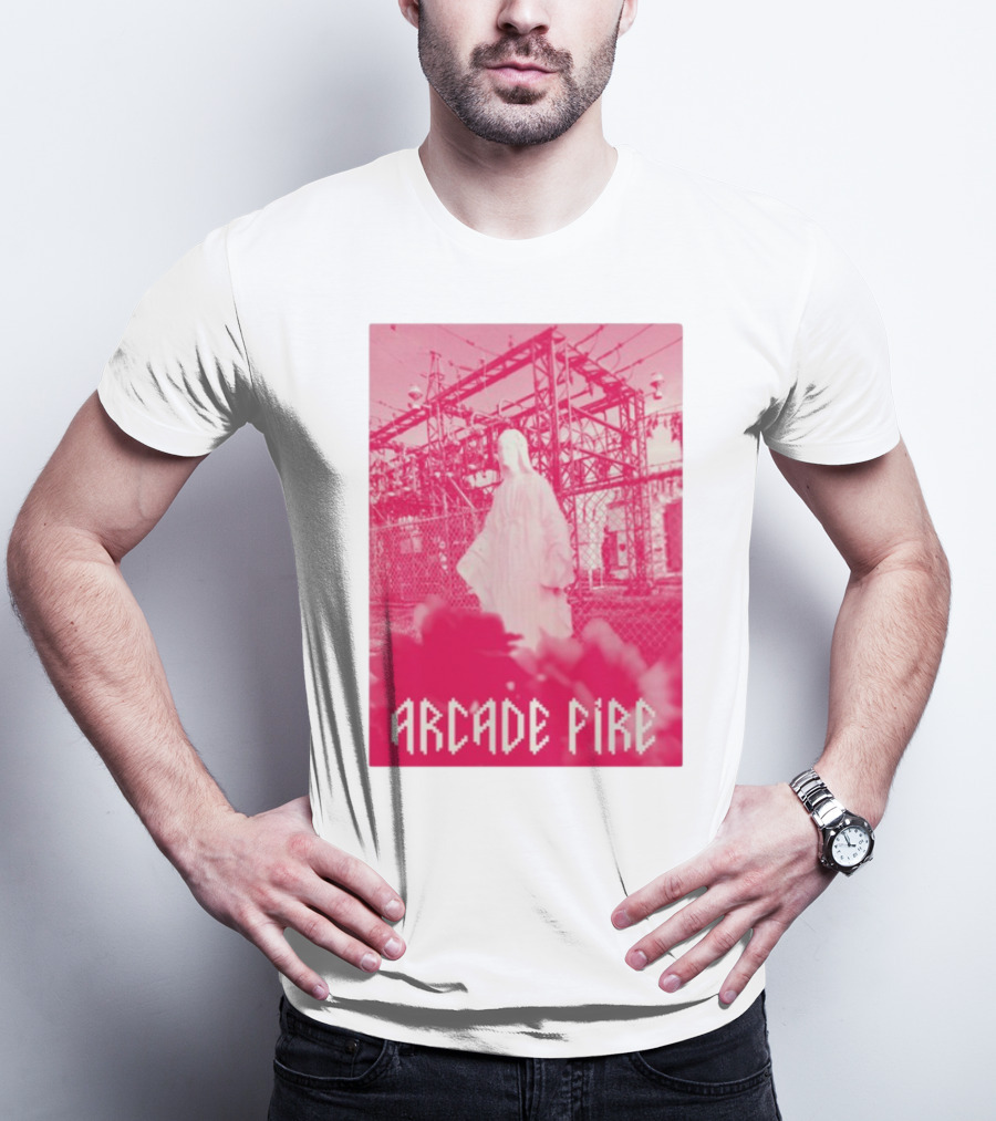 Arcade Fire Virgin Mary Statue Pink Power Station T-Shirt