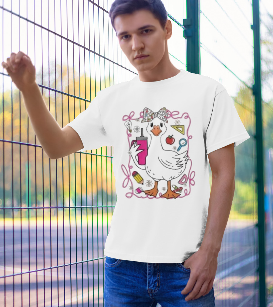 Brooke And Bear Back To School Goose Pencil Apple Ruler T-Shirt