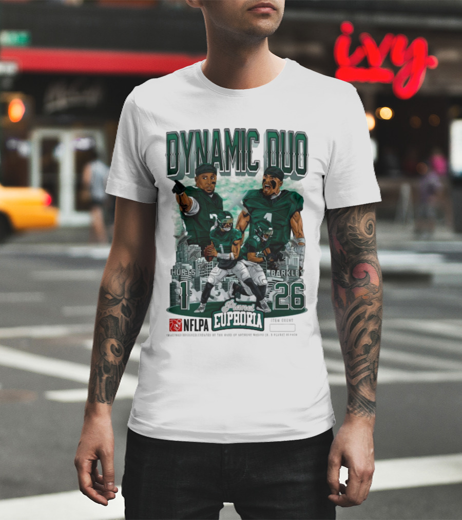 Jalen Hurts Saquon Barkley Dynamic Duo Philadelphia Eagles Planet Euphoria Neora 1 26 T-Shirt