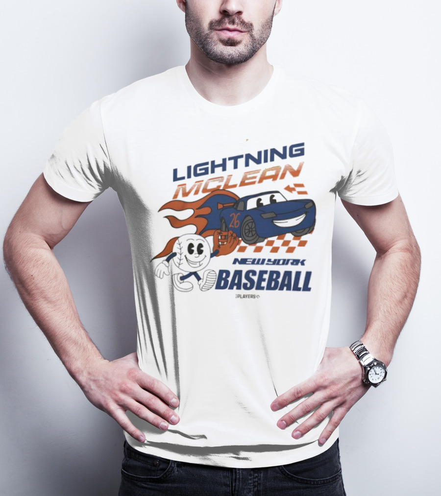 Lightning McLean New York Baseball 26 Cartoon Flame Racing T-Shirt