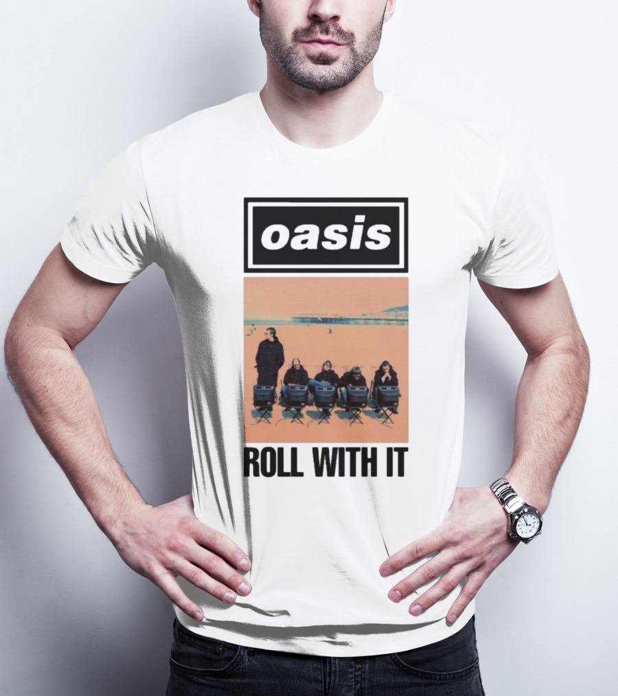 Oasis Roll With It Single Beach Scene Retro Style T-Shirt