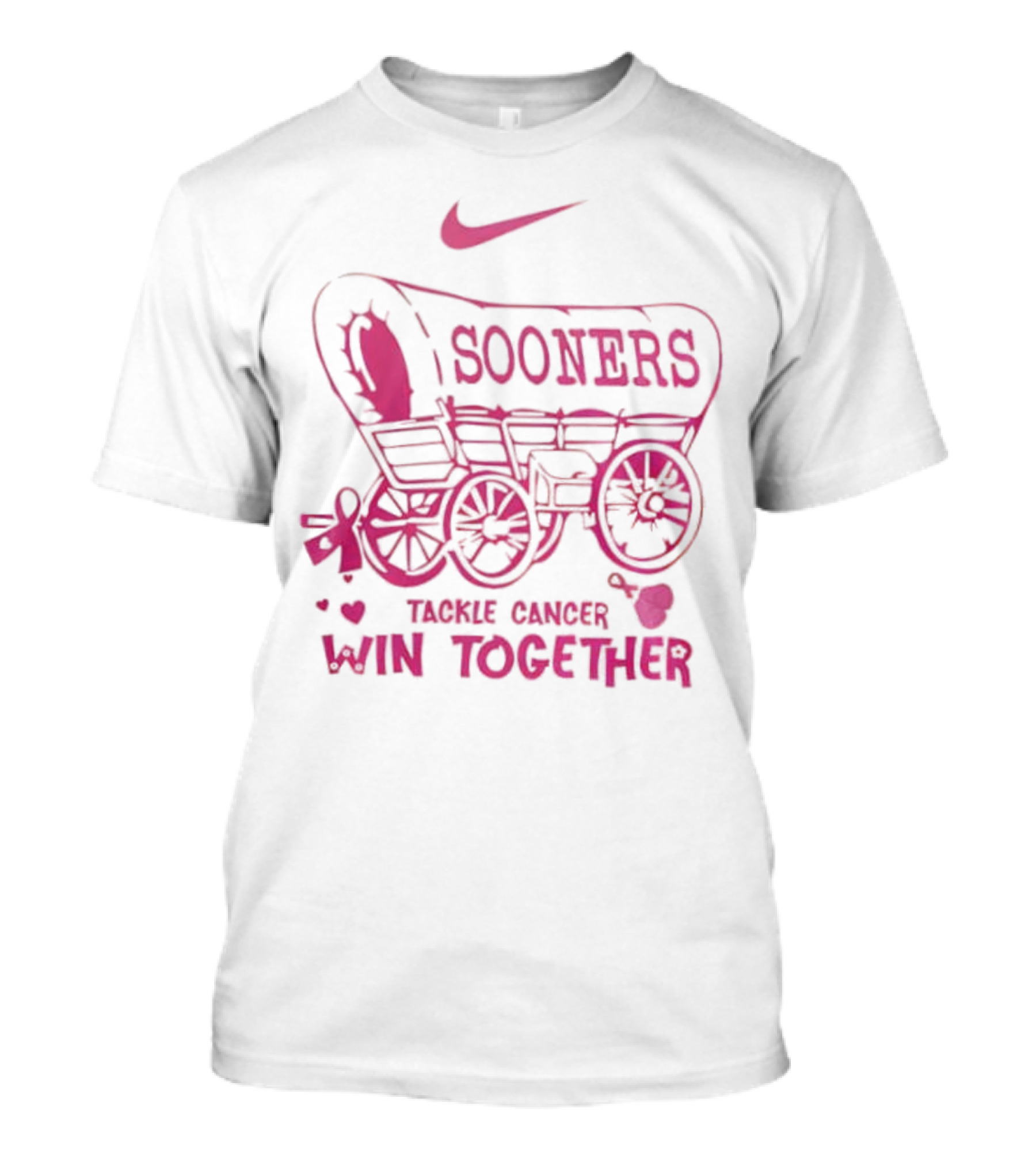 Nike Sooners Tackle Cancer Win Together Pink Wagon Breast Cancer Awareness T-Shirt