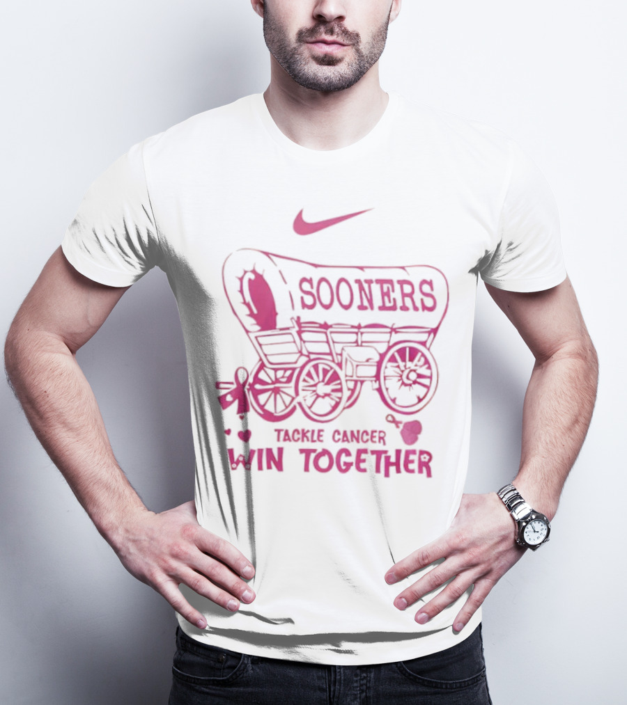 Nike Sooners Tackle Cancer Win Together Pink Wagon Breast Cancer Awareness T-Shirt