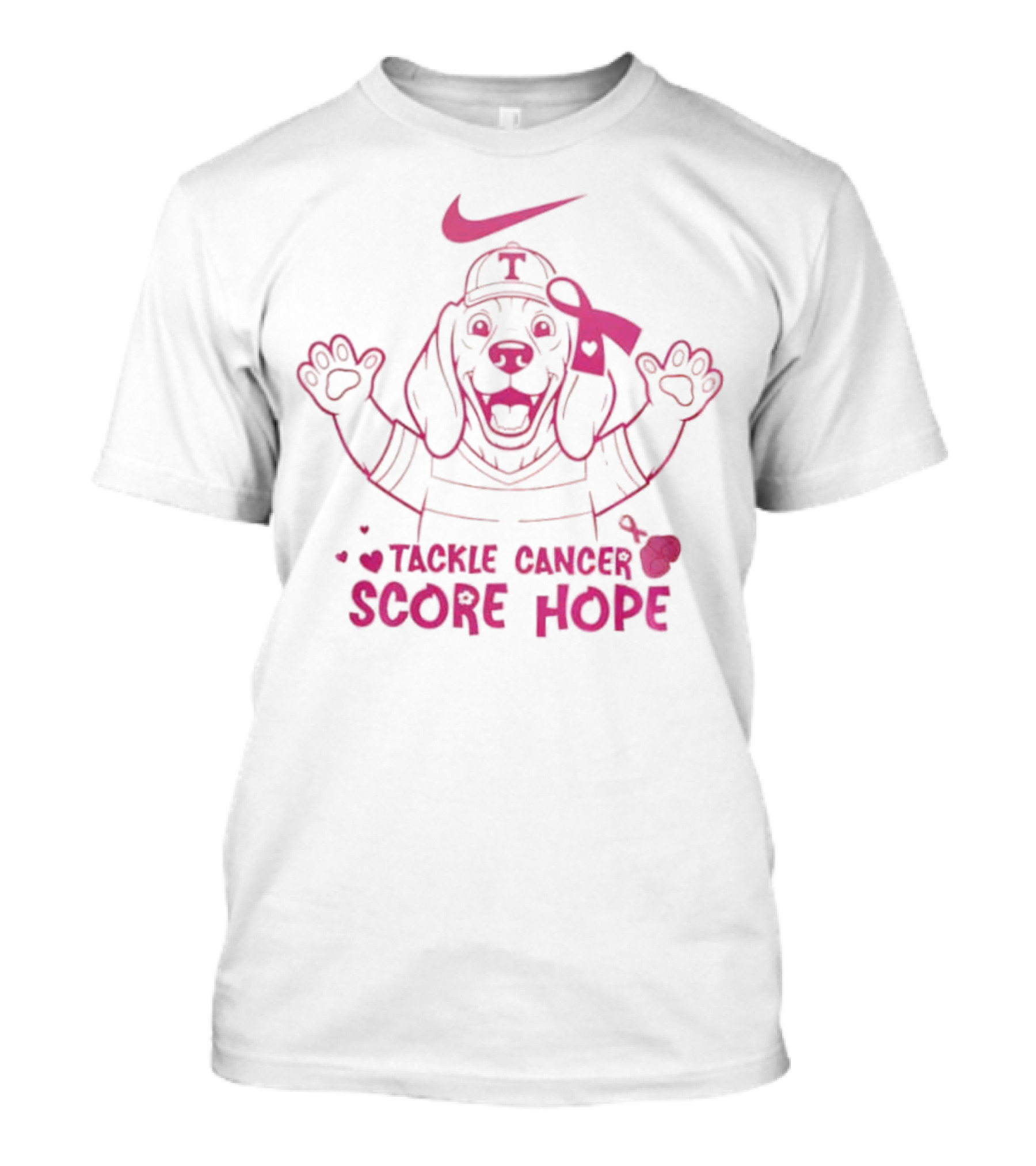 Nike Tackle Cancer Score Hope Pink Ribbon Dog Design Breast Cancer Awareness T-Shirt