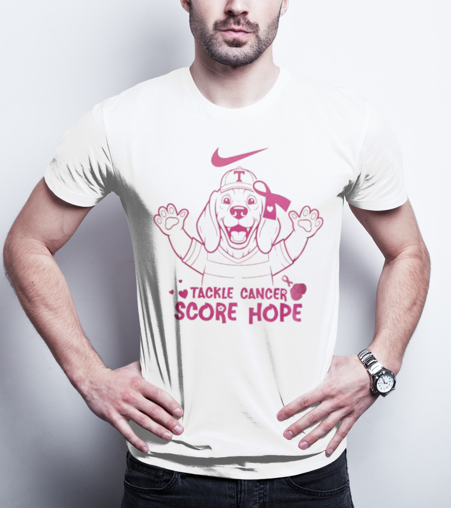 Nike Tackle Cancer Score Hope Pink Ribbon Dog Design Breast Cancer Awareness T-Shirt