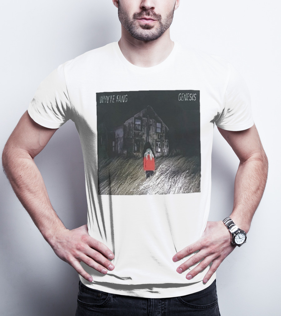 Whyte Fang Genesis Album Cover Creepy House And Figure In Red Jacket T-Shirt