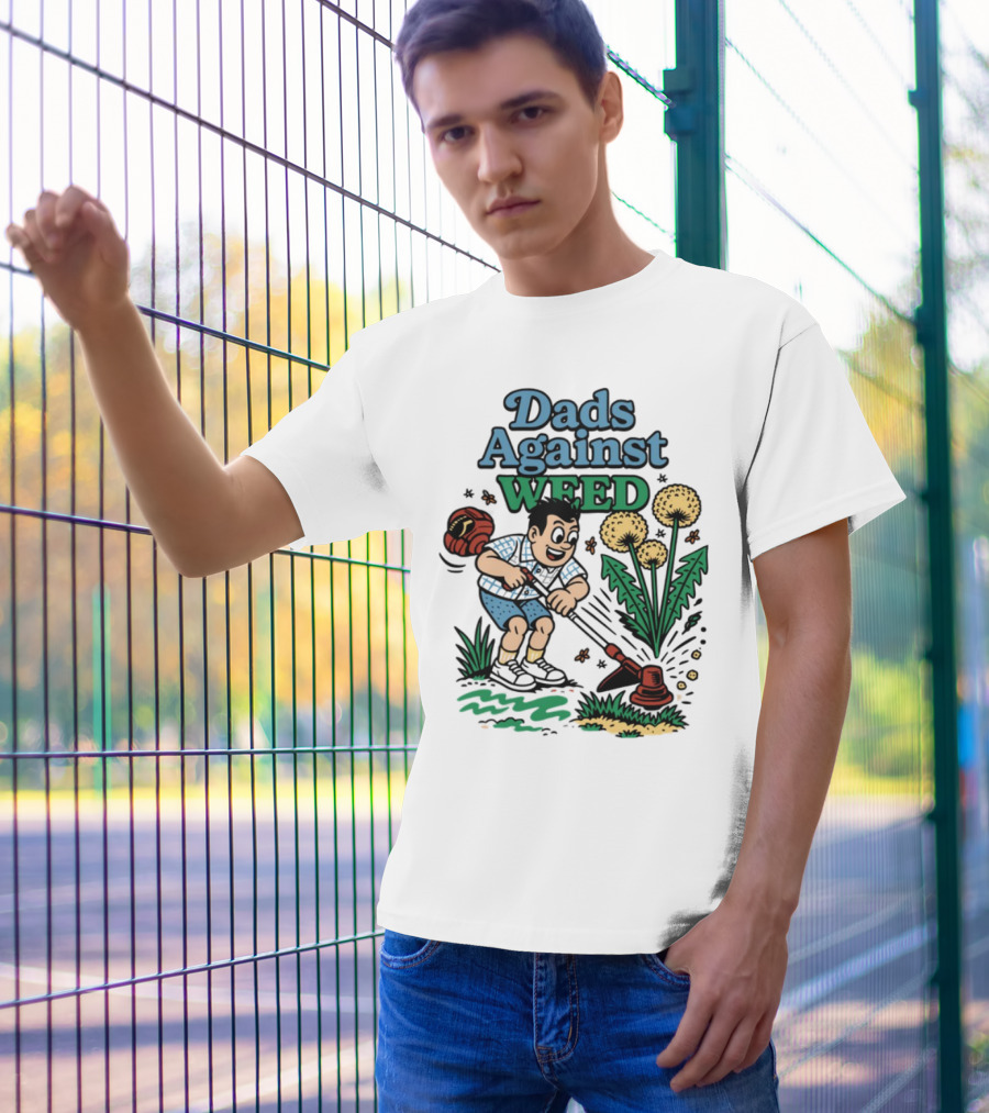 Dads Against Weed Cartoon Boy And Dandelions Gardening Style T-Shirt