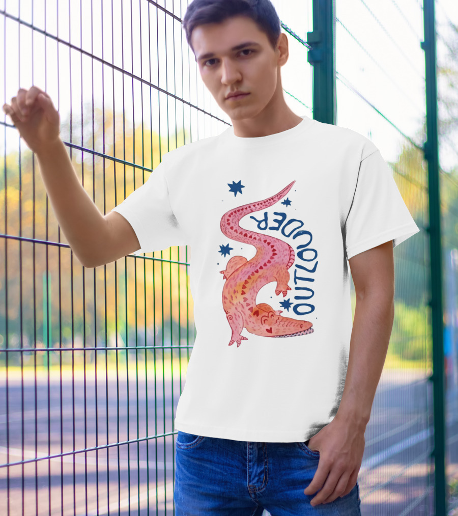 Outlouder Croc Pink Crocodile And Blue Stars T-Shirt