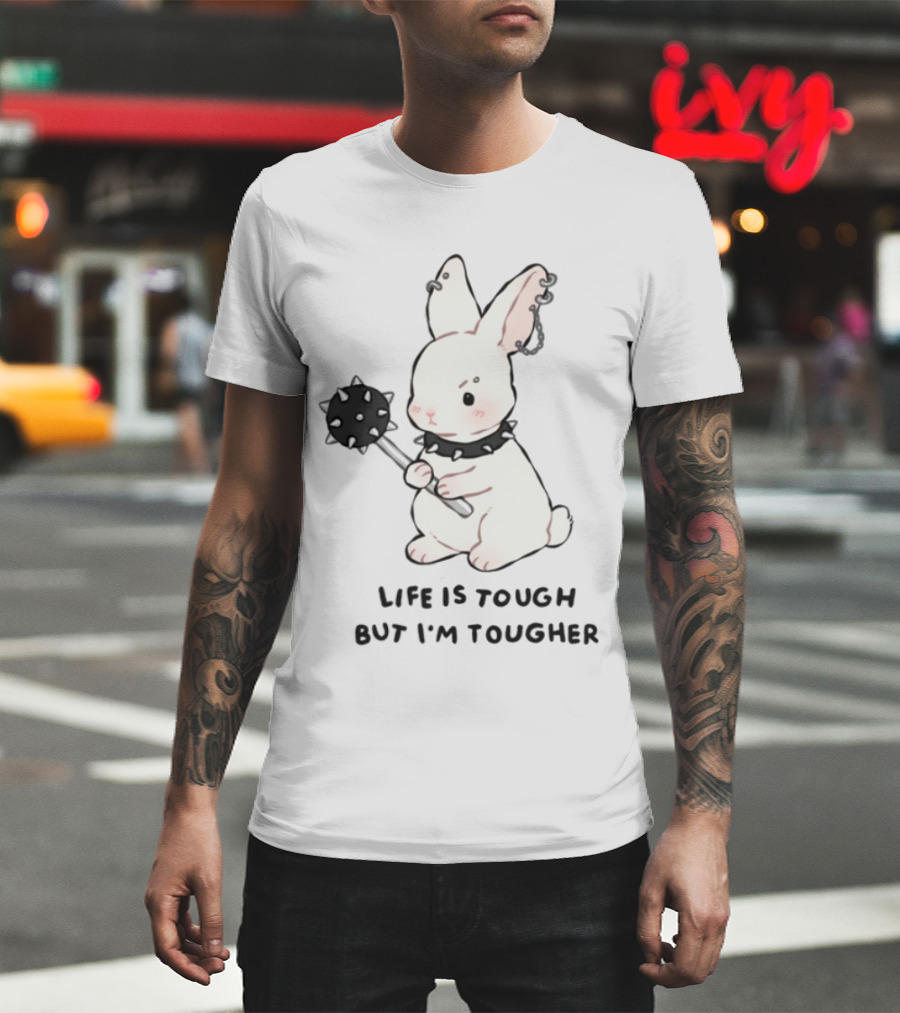 Life Is Tough But I'm Tougher Bunny With Spiked Collar And Mace T-Shirt