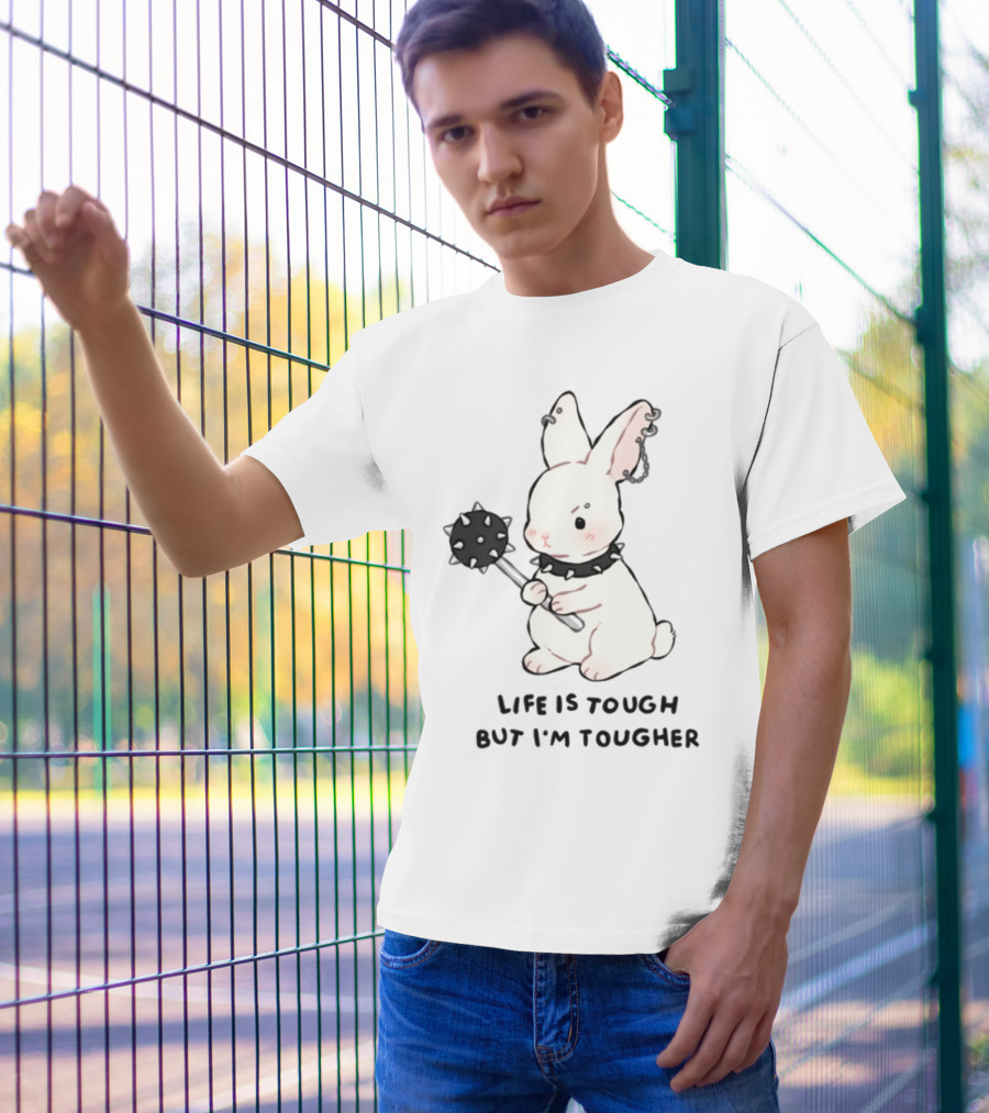 Life Is Tough But I'm Tougher Bunny With Spiked Collar And Mace T-Shirt
