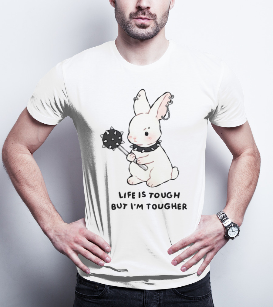 Life Is Tough But I'm Tougher Bunny With Spiked Collar And Mace T-Shirt