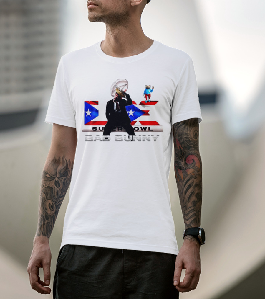 Bad Bunny Super Bowl Halftime 2026 Puerto Rico Flag Iconic Performance T-Shirt