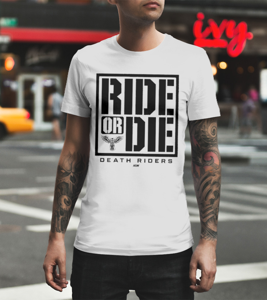 Death Riders Ride Or Die Skeleton Biker Gang AEW T-Shirt