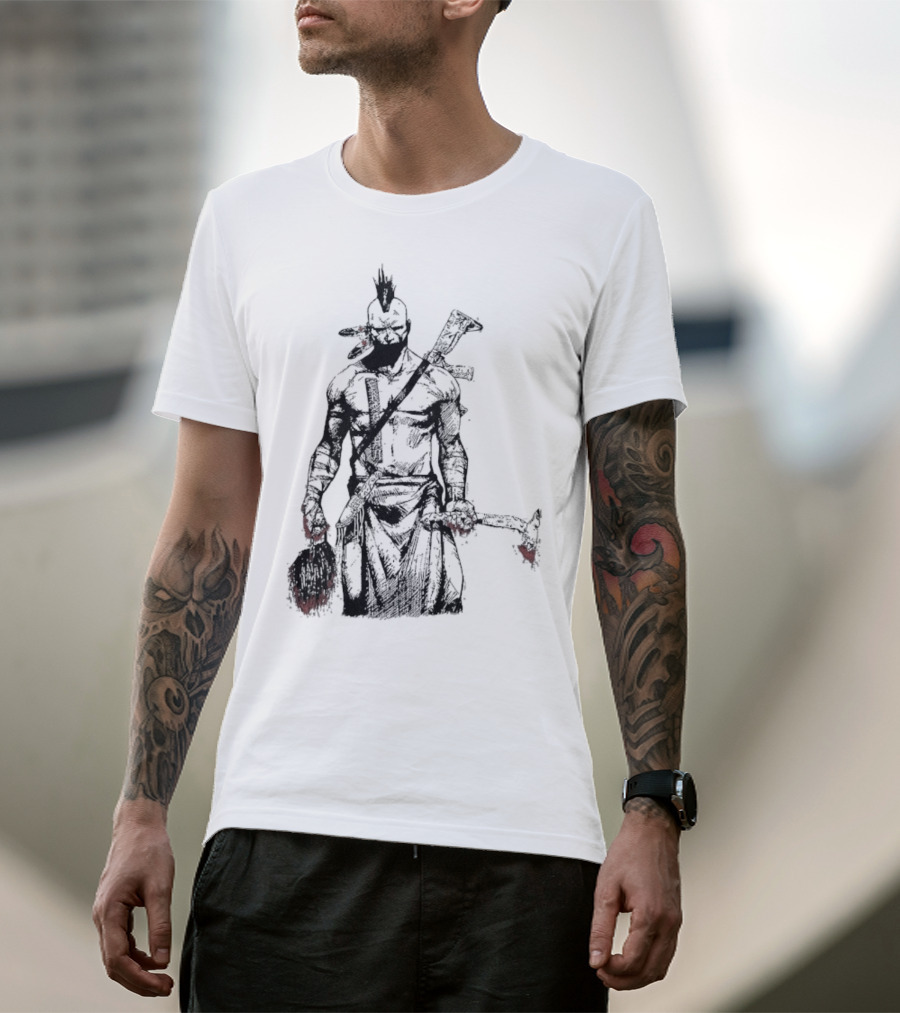 Half Face Blades Scalper Axe Warrior Style T-Shirt