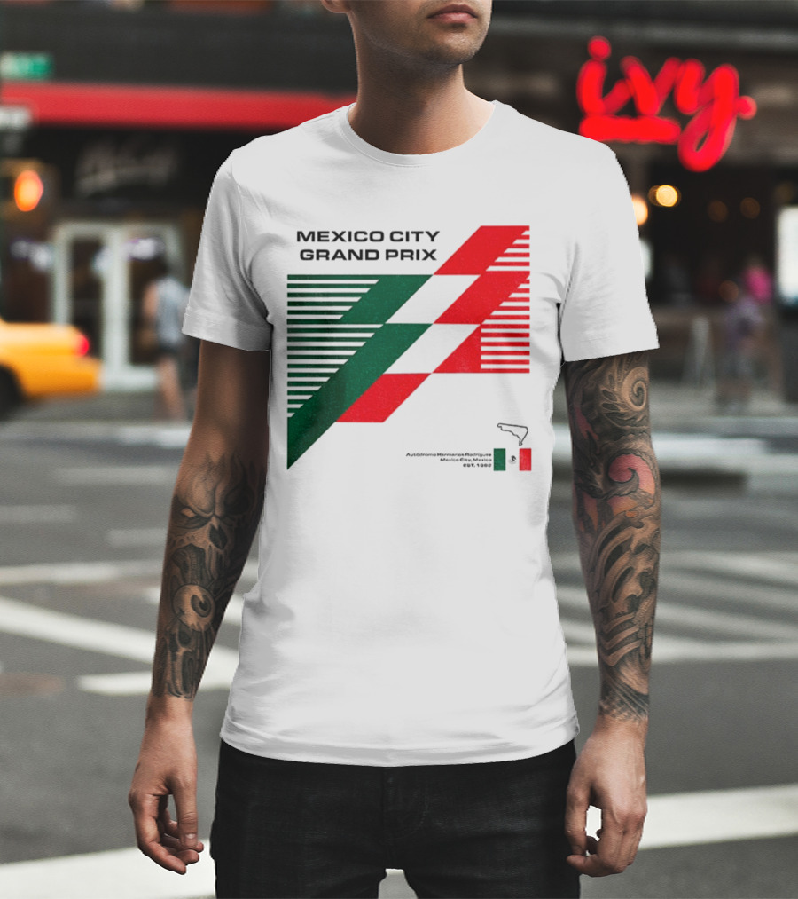 Mexico City Grand Prix Racing Stripes Emblem Green Red Flag T-Shirt