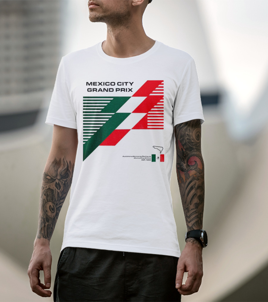 Mexico City Grand Prix Racing Stripes Emblem Green Red Flag T-Shirt