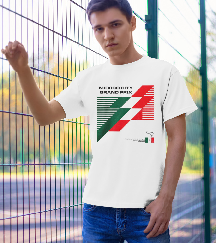 Mexico City Grand Prix Racing Stripes Emblem Green Red Flag T-Shirt