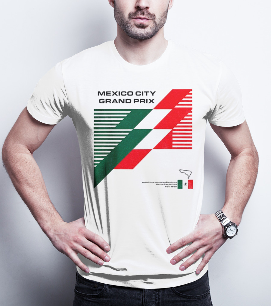 Mexico City Grand Prix Racing Stripes Emblem Green Red Flag T-Shirt