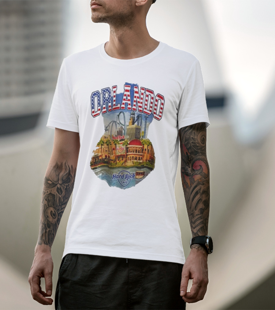Hard Rock Cafe Orlando American Flag Skyline Roller T-Shirt